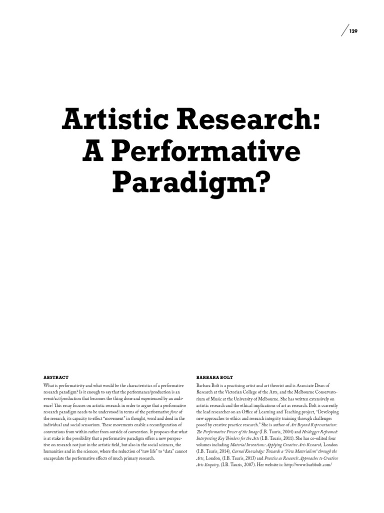 Artistic Research: A Performative Paradigm? | PDF | Qualitative ...