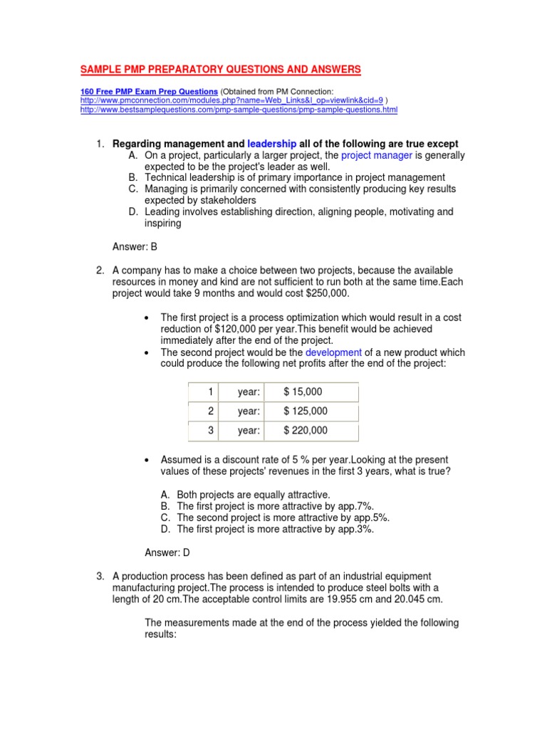 Sample PMP Preparatory Questions and Answers: Leadership | PDF ...