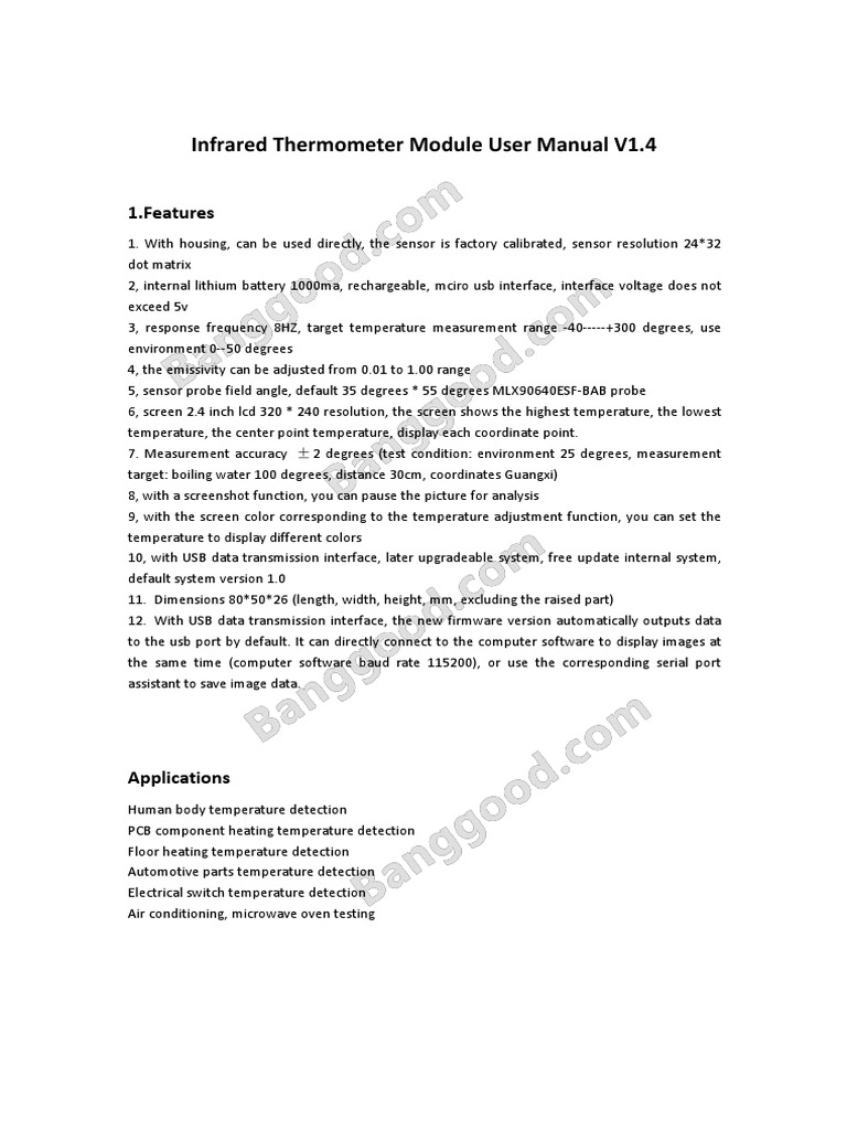 Infrared Thermometer Module Manual | PDF | Temperature | Electronics