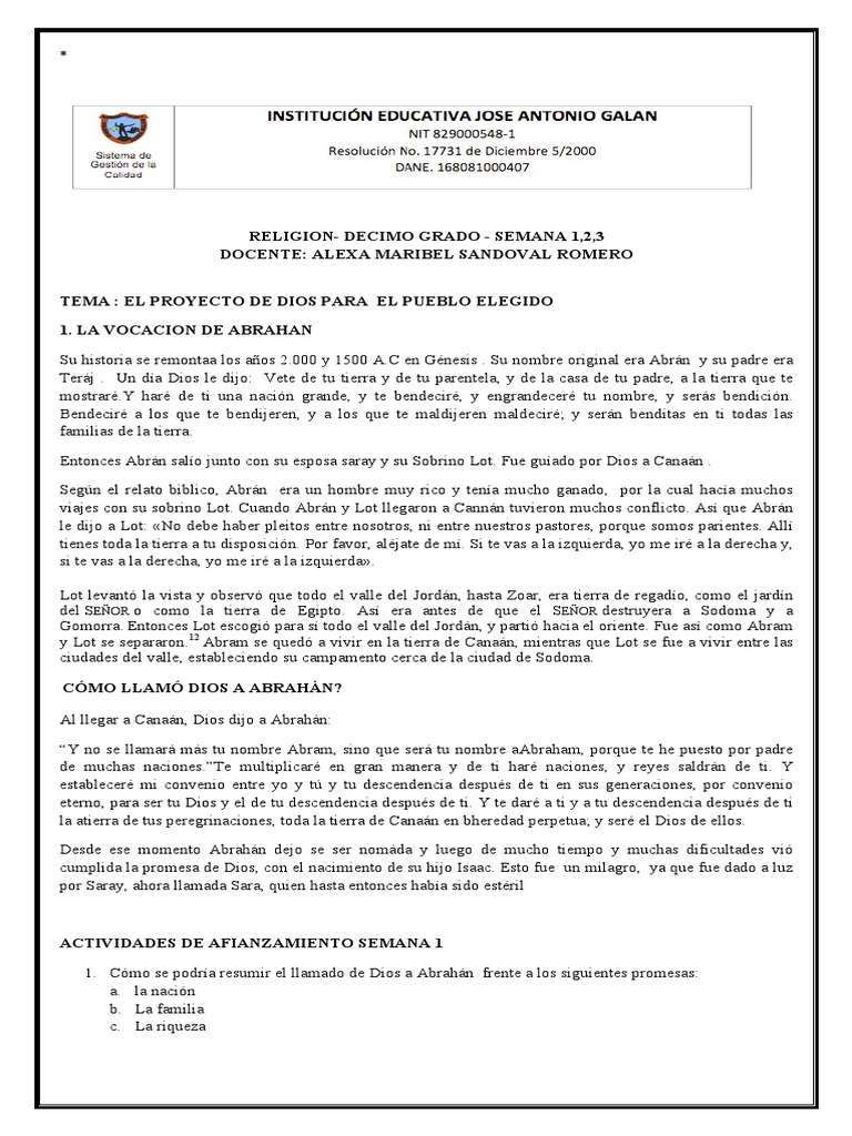 Religion Decimo Grado Semana 1,2,3 5 | PDF | Abrahán | Textos Religiosos