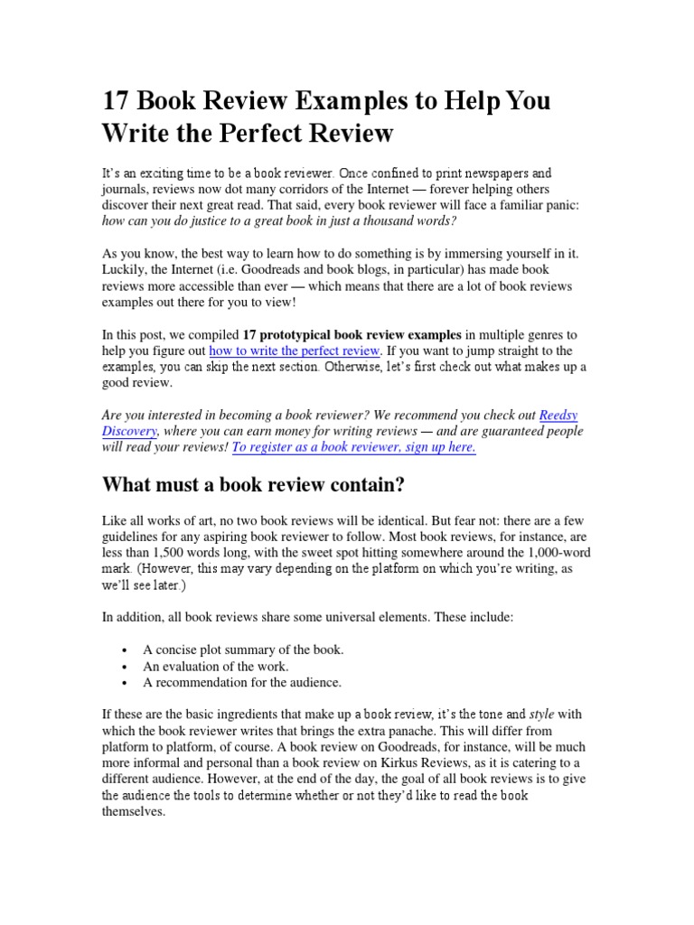 17 Book Review Examples To Help You Write The Perfect Review | PDF ...