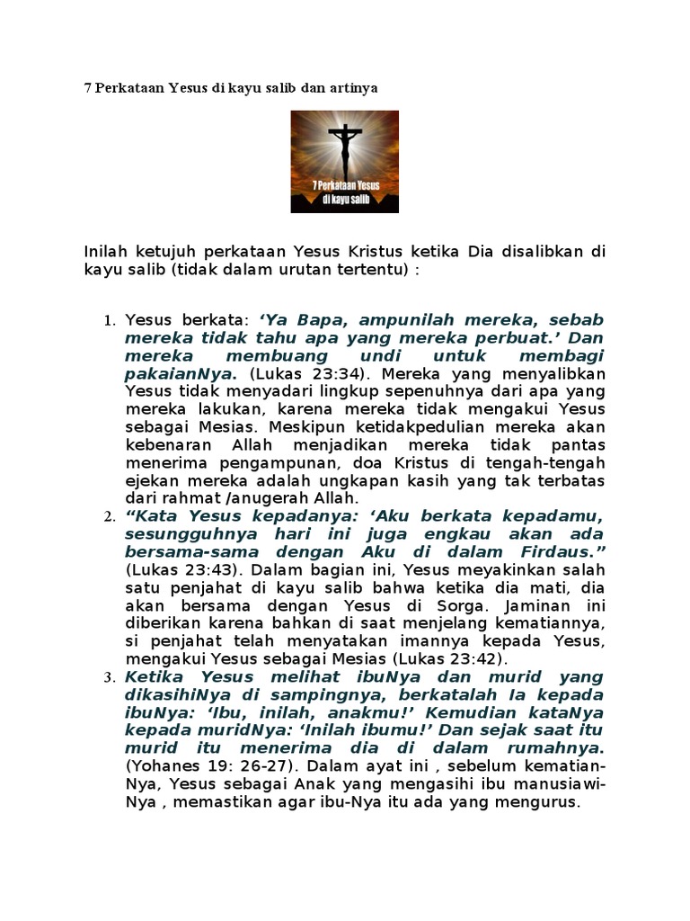 7 Perkataan Yesus Di Kayu Salib Dan Artinya | PDF