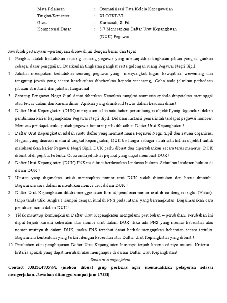 Soal OTK Kepegawaian XI | PDF