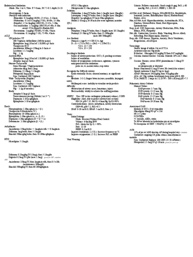 ICU Intubation and Emergency Protocols | PDF | Medical Treatments ...