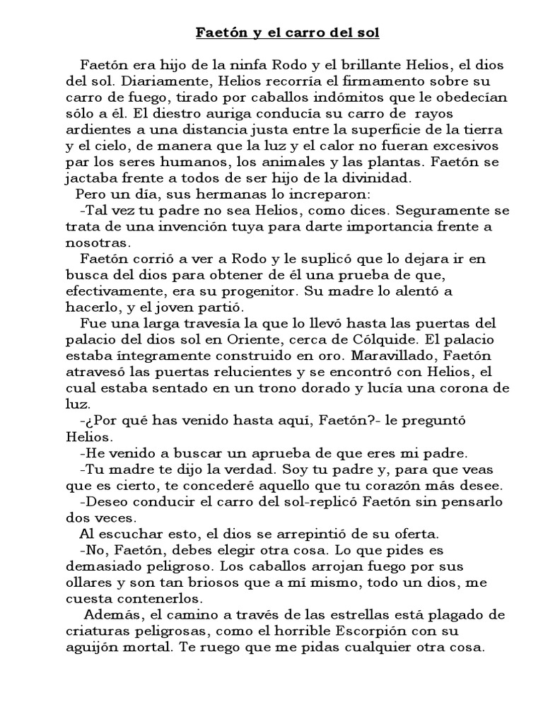 Faetón y El Carro Del Sol | Descargar gratis PDF | Dom