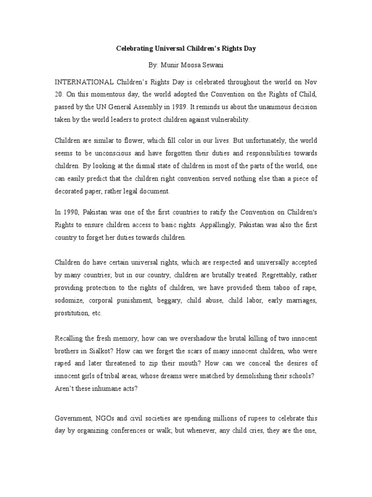 Celebrating Children Rights Day. | PDF | Children's Rights | Non ...
