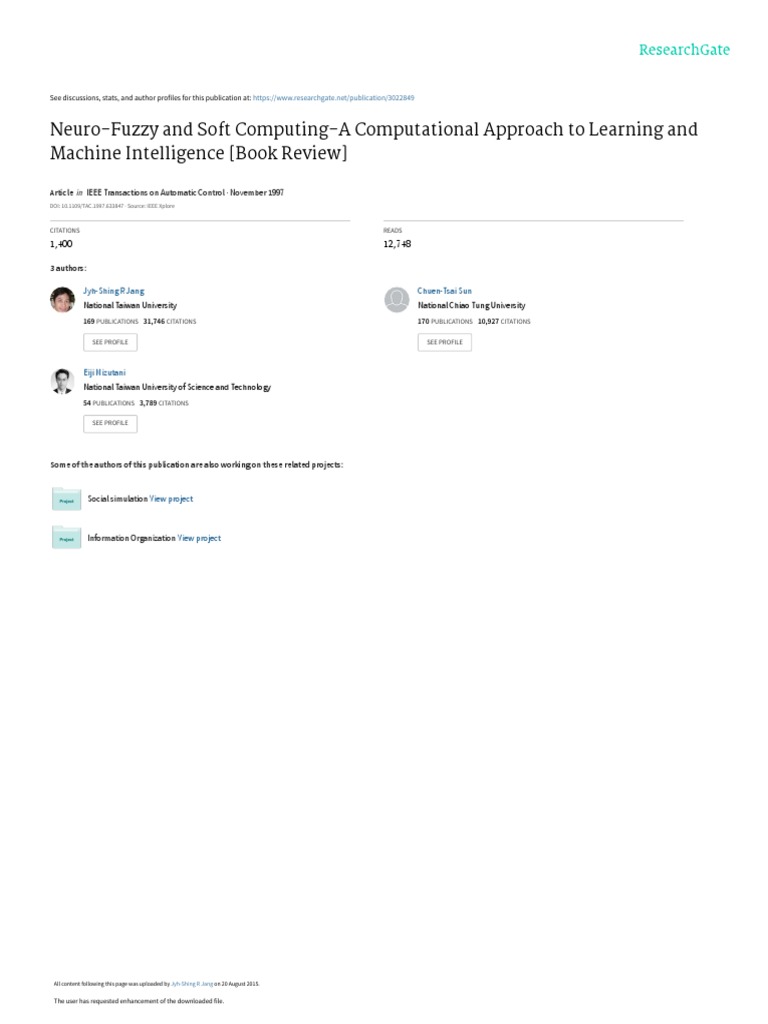 Neuro-Fuzzy and Soft Computing-A Computational Approach To Learning and Machine Intelligence ...