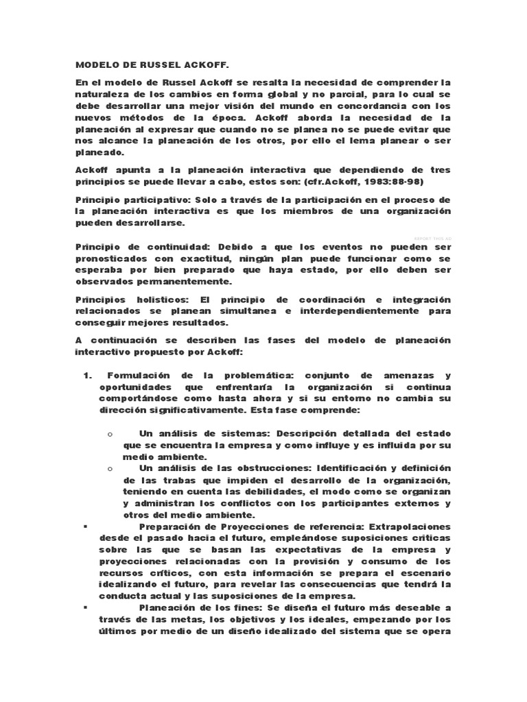 Modelo de Russel Ackoff | PDF | Planificación | Conceptos psicologicos