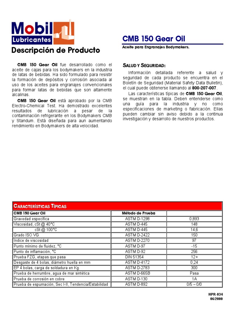 Aceite CMB 150 para Engranajes | PDF | Lubricante | Sustancias químicas