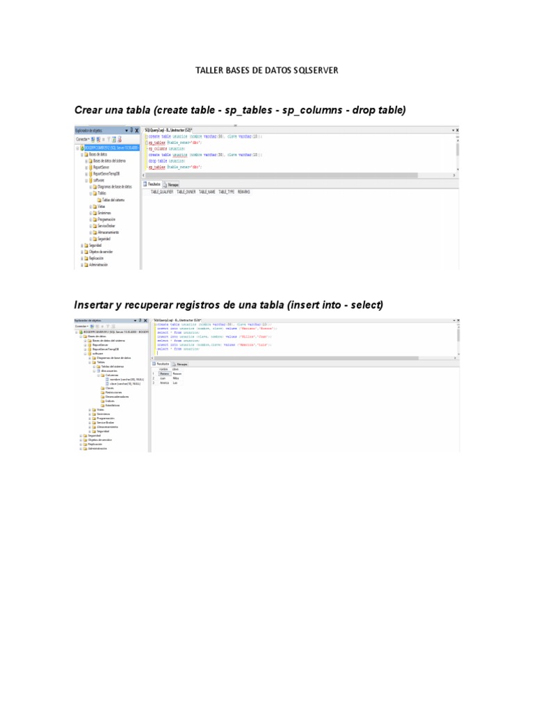 Taller Bases de Datos Sqlserver | PDF | SQL | Servidor SQL de Microsoft