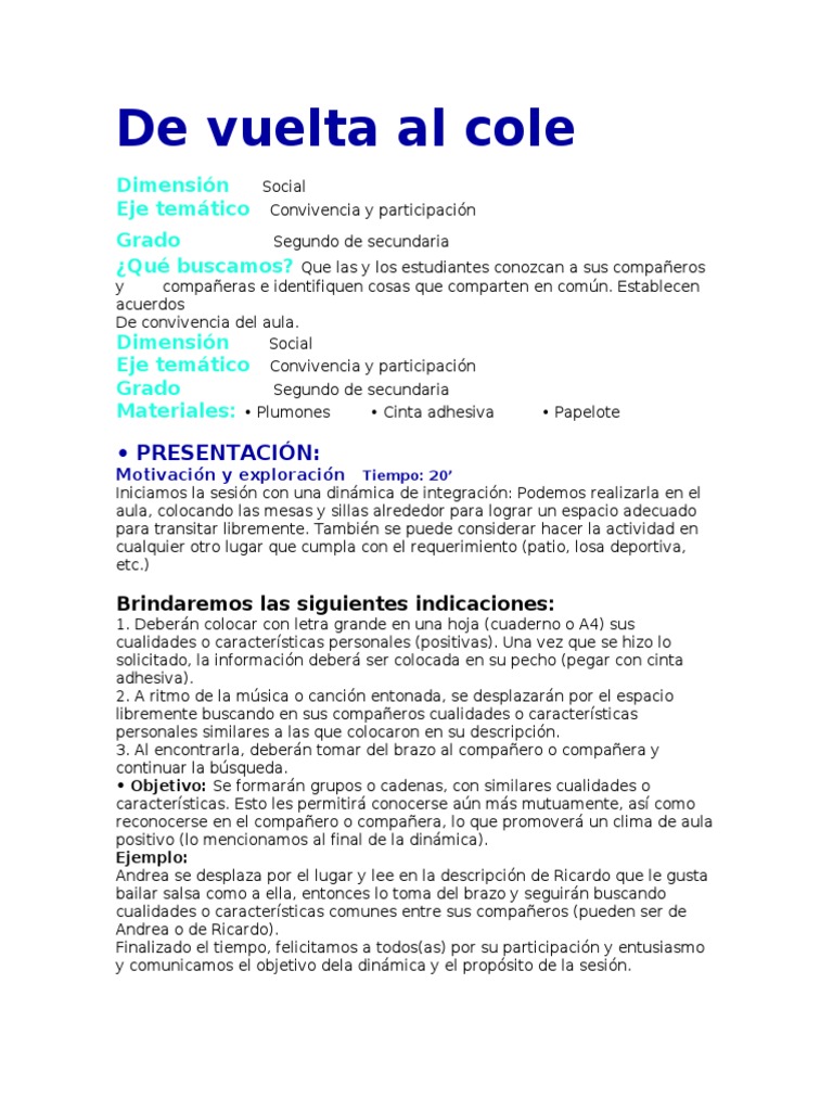 De Vuelta Al Cole TUTORIA | PDF | Salón de clases | Asociación de Futbol