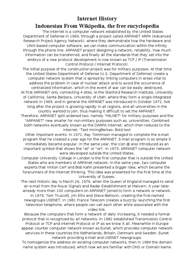 Internet History | PDF | Internet Protocol Suite | Computer Network