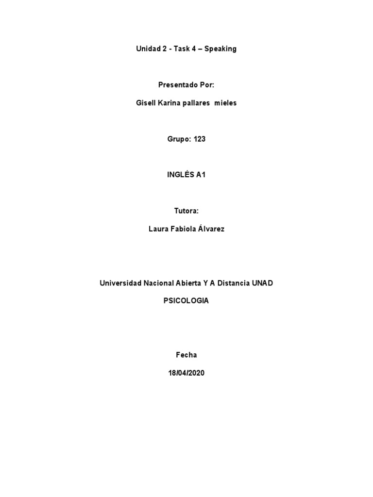 Unidad 2 - Task 4 - Speaking | PDF