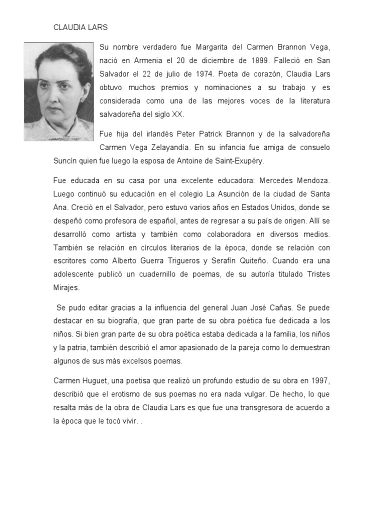 CLAUDIA LARS, Biografias Con Poema y Foto | PDF | El Salvador | Poesía