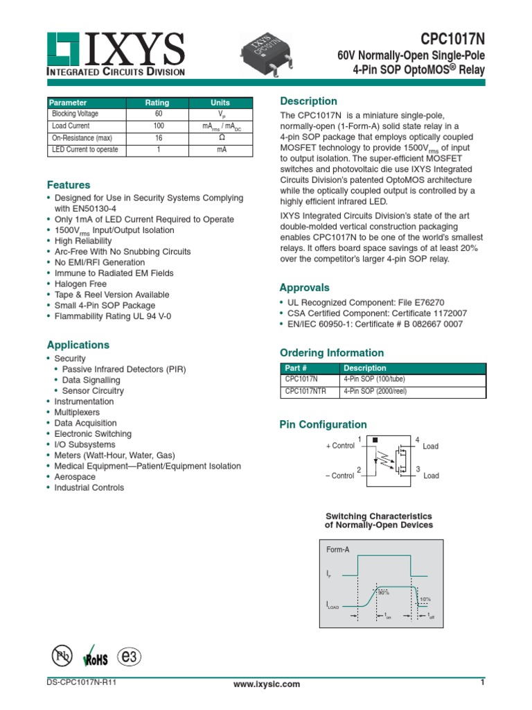 CPC1017N: Description | PDF | Electricity | Electrical Engineering