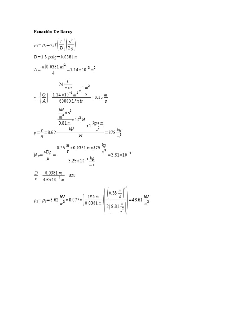Darcy's Equation Flow Through a Pipe | PDF