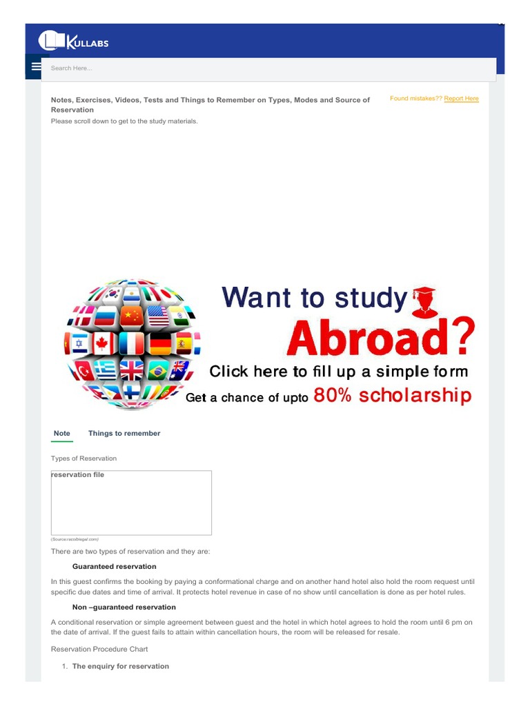 Notes On Types, Modes and Source of Reservation | PDF | Hotel | Business