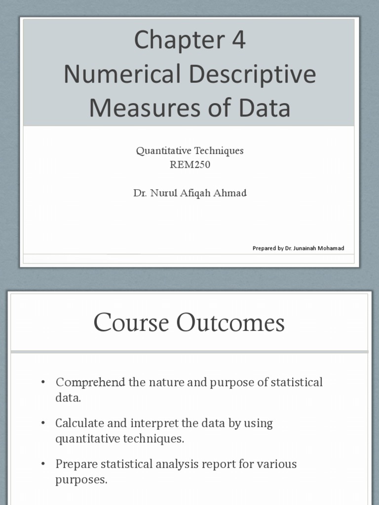 Chapter 4 Numerical Descriptive Measures of Data | PDF | Mode (Statistics) | Skewness