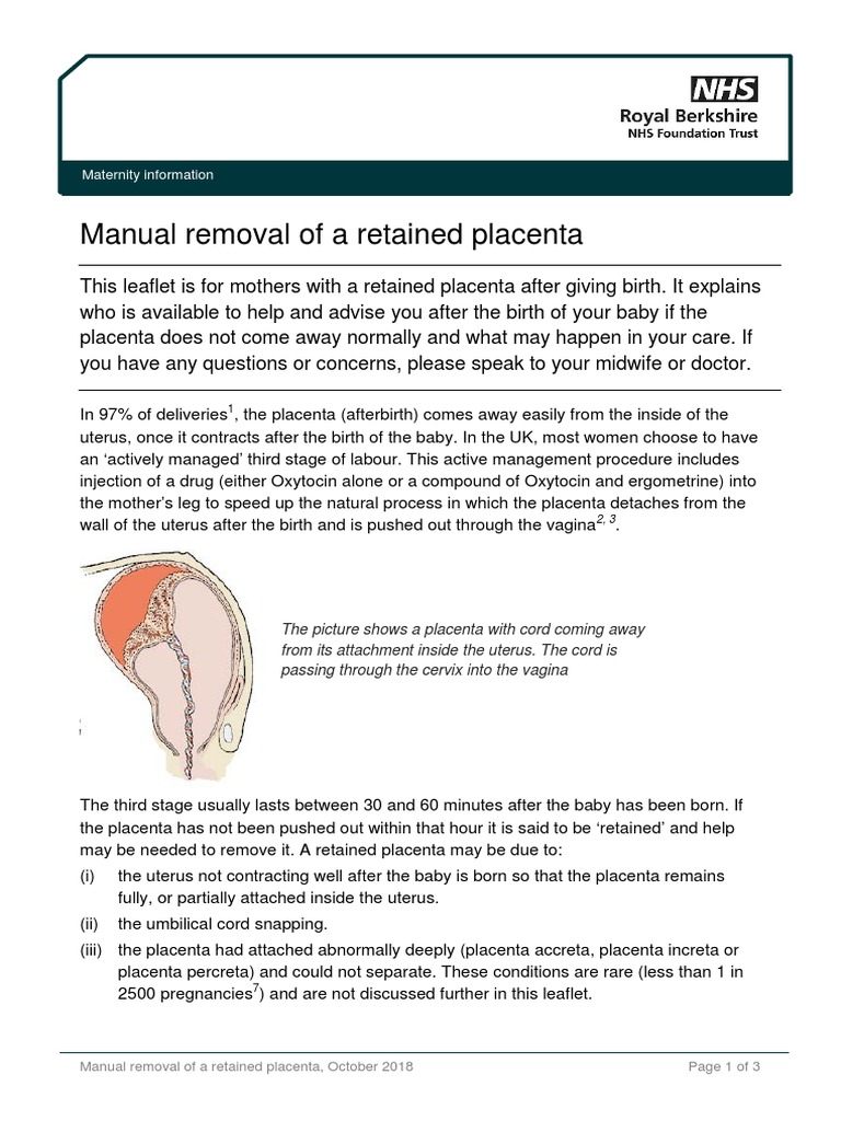 Manual Removal Retained Placenta - Sept18 | PDF | Childbirth | Motherhood
