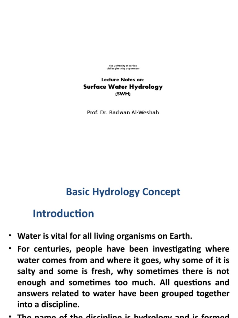 Surface Water Hydrology: Lecture Notes On: (SWH) | PDF | Drainage Basin ...