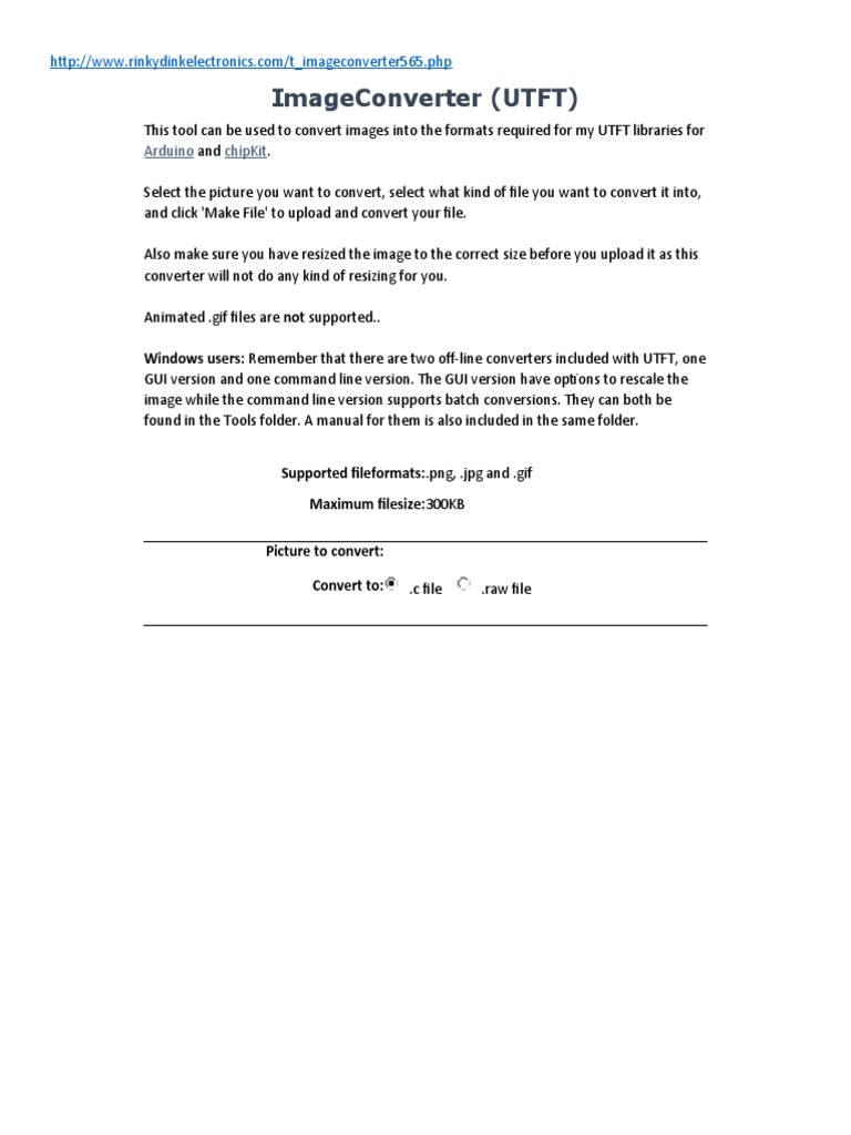 Imageconverter (Utft) : Arduino Chipkit | PDF