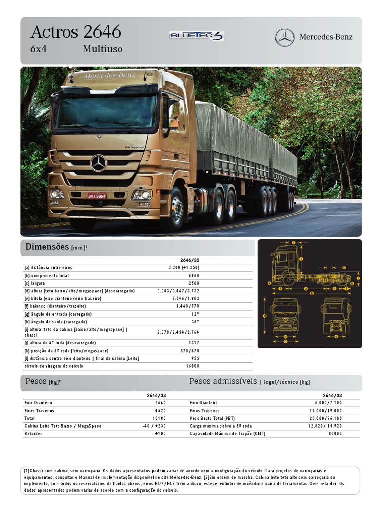 Ficha Técnica do Actros 2646 6x4 | PDF | Freio | Máquinas