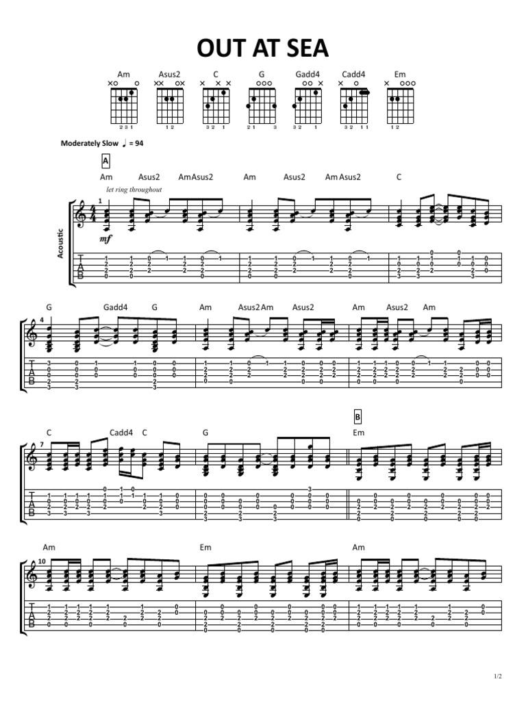 Out at Sea: Am Asus2 C G Gadd4 Cadd4 em | PDF