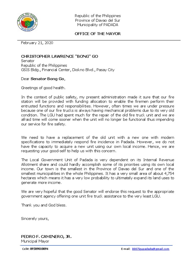 Letter To Senator Bong Go | PDF
