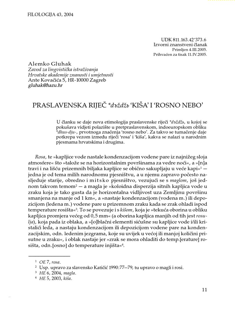 GLUHAK, Praslavenska Riječ Dažd PDF | PDF