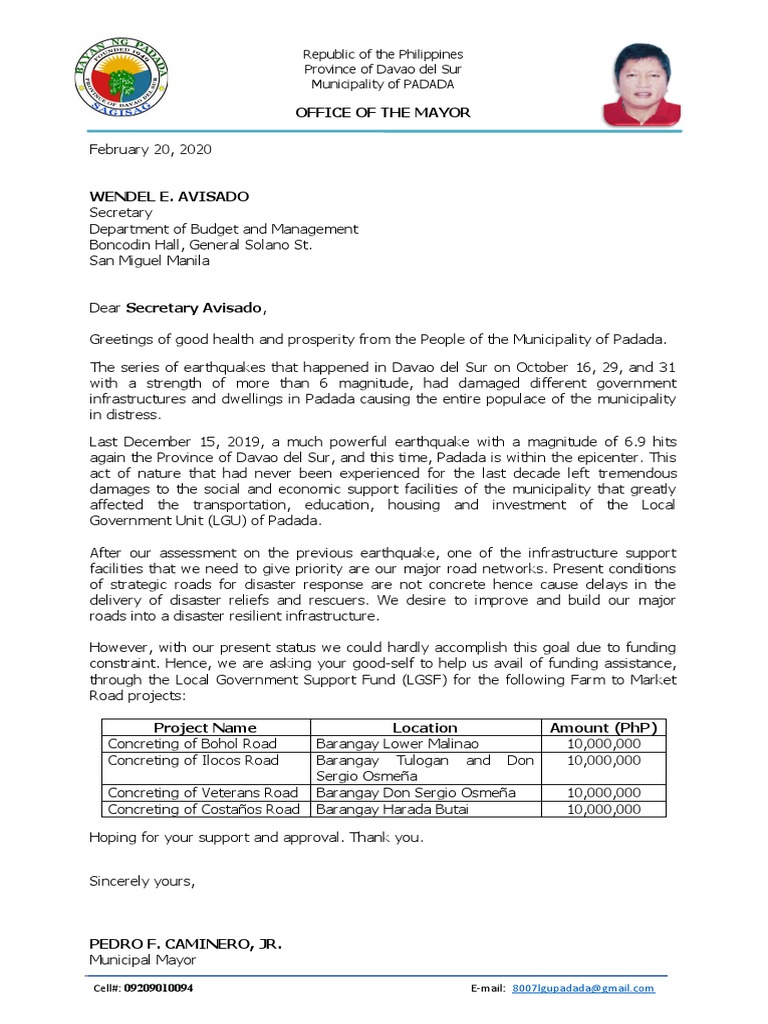 Office of The Mayor: Republic of The Philippines Province of Davao Del ...