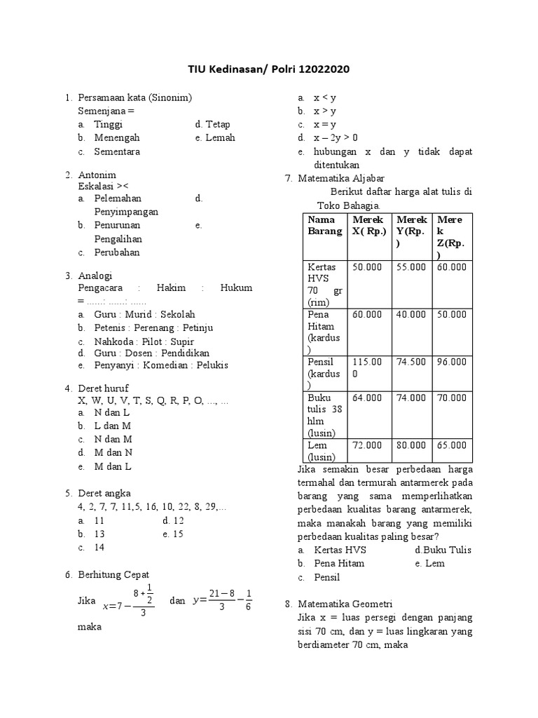 TIU Kedinasan Polri 12022020 | PDF