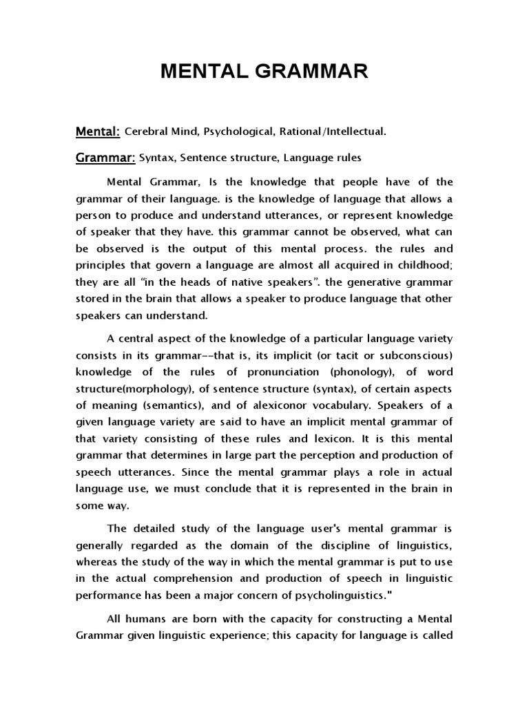 Mental Grammar Trabajo II | PDF | Grammar | Phonology