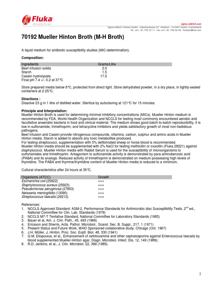 Mueller Hinton Broth (M-H Broth | PDF | Growth Medium | Clinical Pathology
