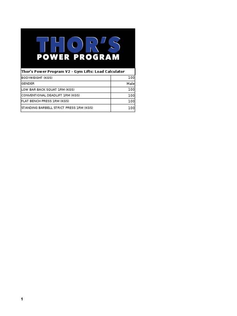 Thor's Power Program Load Calculator | PDF | Weight Training | Physical ...