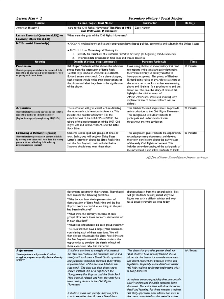 Lesson Plan 2-2 | PDF | Social Movements | Civil Rights And Liberties