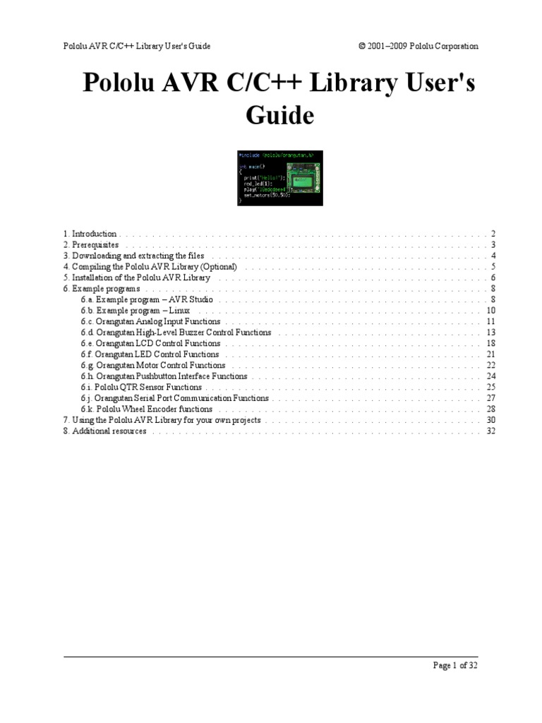 Pololu AVR C/C++ Library User's Guide | PDF | Zip (File Format) | Library (Computing)