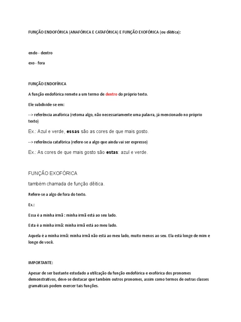 Funcao Endoforica e Exoforica | PDF