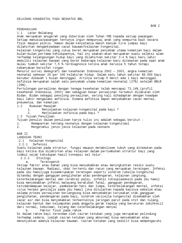 Kelainan Kongenital Pada BBL | PDF