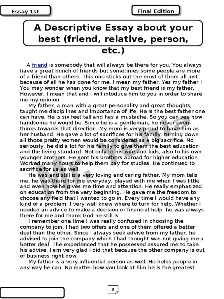 A Descriptive Essay About Your Best (Friend, Relative, Person, Etc ...