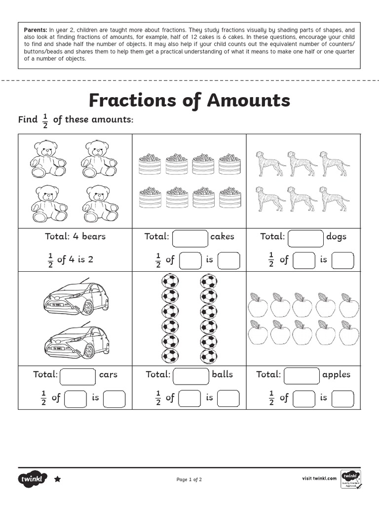 T N 2545164 Year 2 Fractions of Amounts Homework Activity Sheet - Ver ...