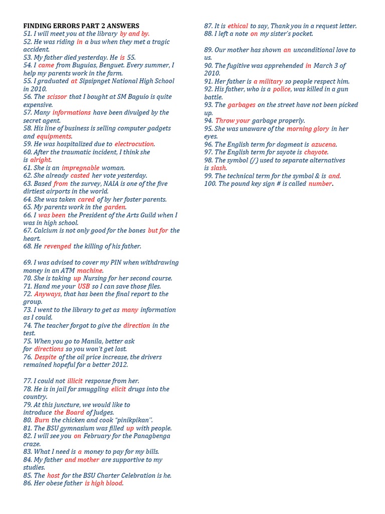 Finding Errors Part 2 Answers | PDF | Violence