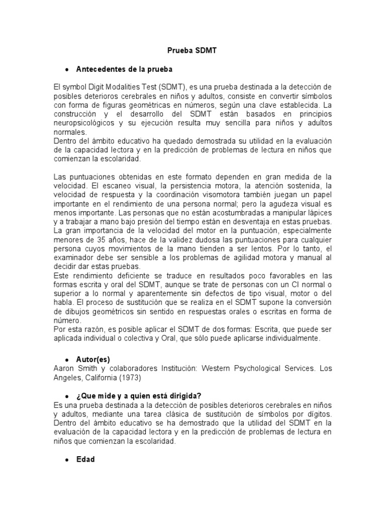 Prueba SDMT | PDF | Cociente de inteligencia | Cognición