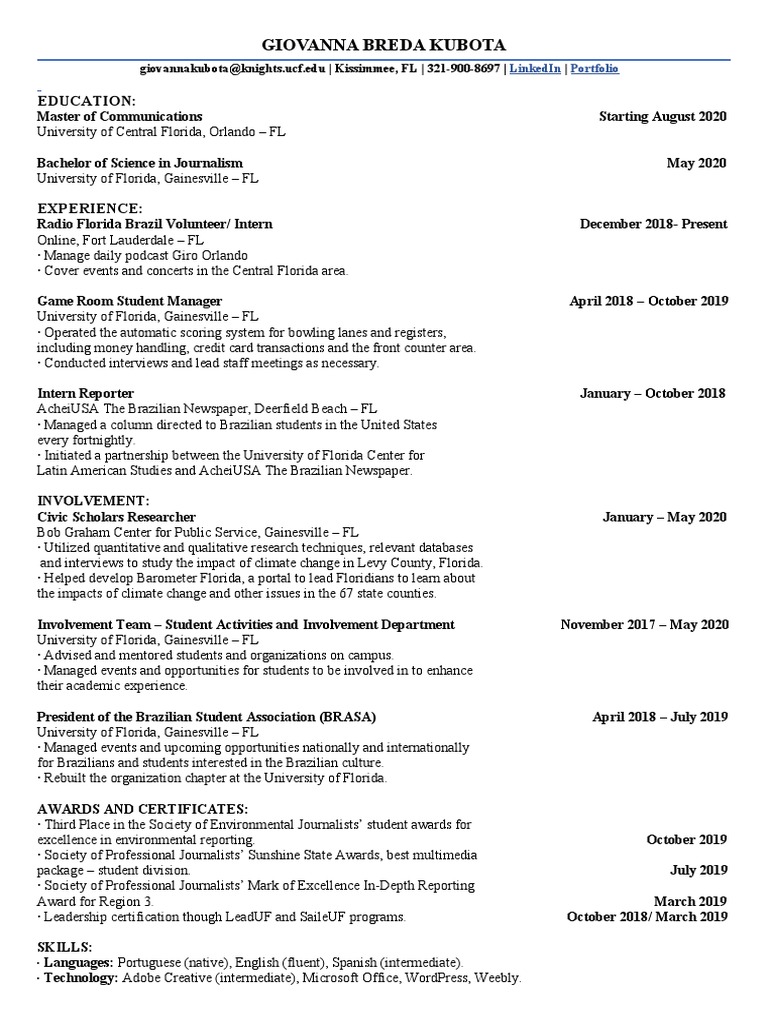 CV Official 2020 | PDF | Brazil | Learning