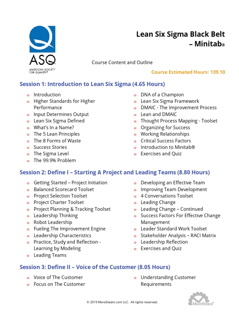 ASQ - Course Outline Lean Six SIgma Black Belt Minitab - ASQ ...