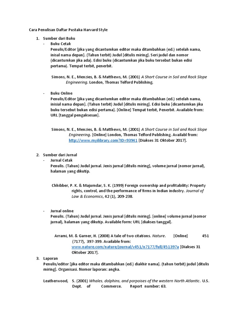 Panduan Penulisan Daftar Pustaka Harvard Style | PDF