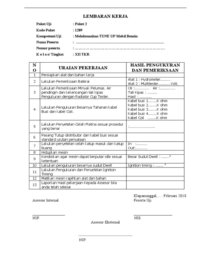 Job Sheet TKR | PDF