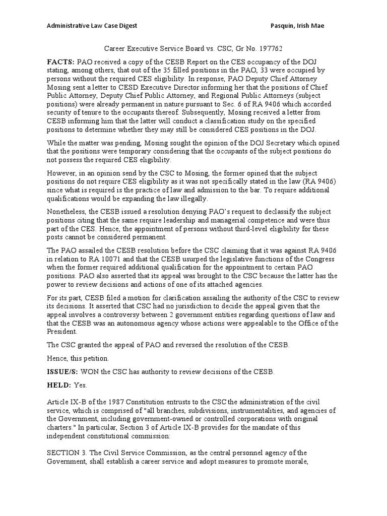 CSC Authority Over CESB Decisions | PDF | United States Congress ...