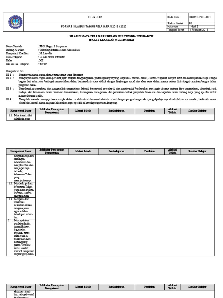 Silabus Desain Media Interaktif XII MM | PDF