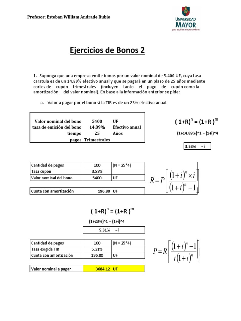 06 Ejercicios de Bonos 2 PAUTA PDF | PDF | Bonos (Finanzas) | Economias