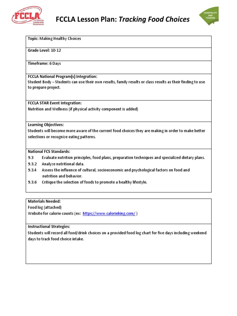 FCCLA Lesson Plan: Tracking Food Choices | Download Free PDF | Foods ...